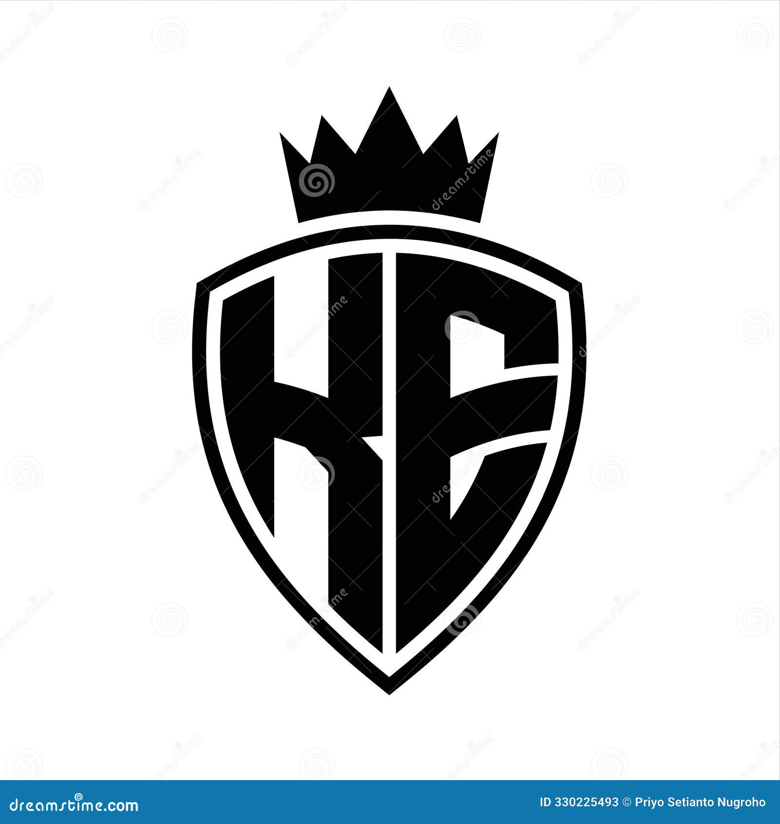 KE Letter Monogram Shield and Crown Outline Shape with Black and White ...