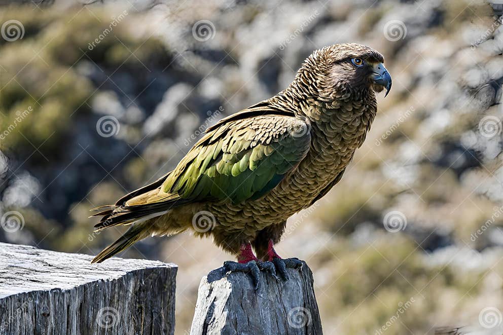 Curious Kea Perched on Rocky Outcrop Stock Illustration - Illustration ...