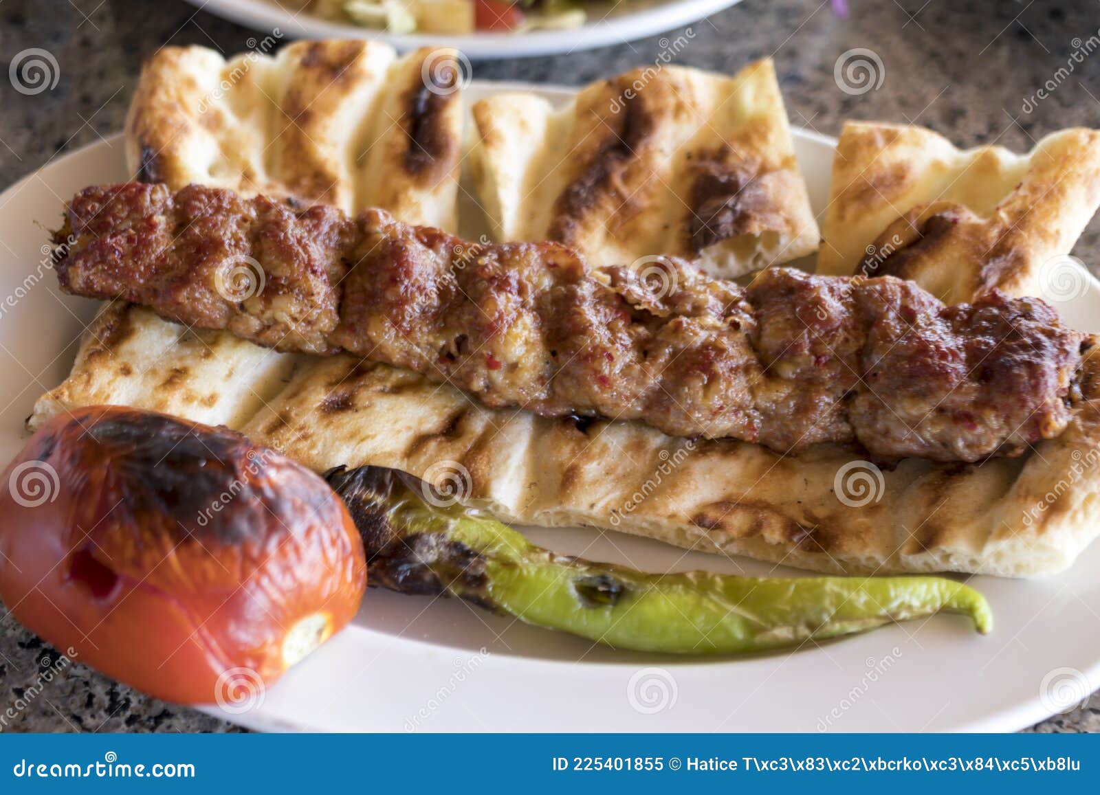 Kebab Adana, Lamb And Beef And Toasts With Pesto Sauce. Top View Stock ...