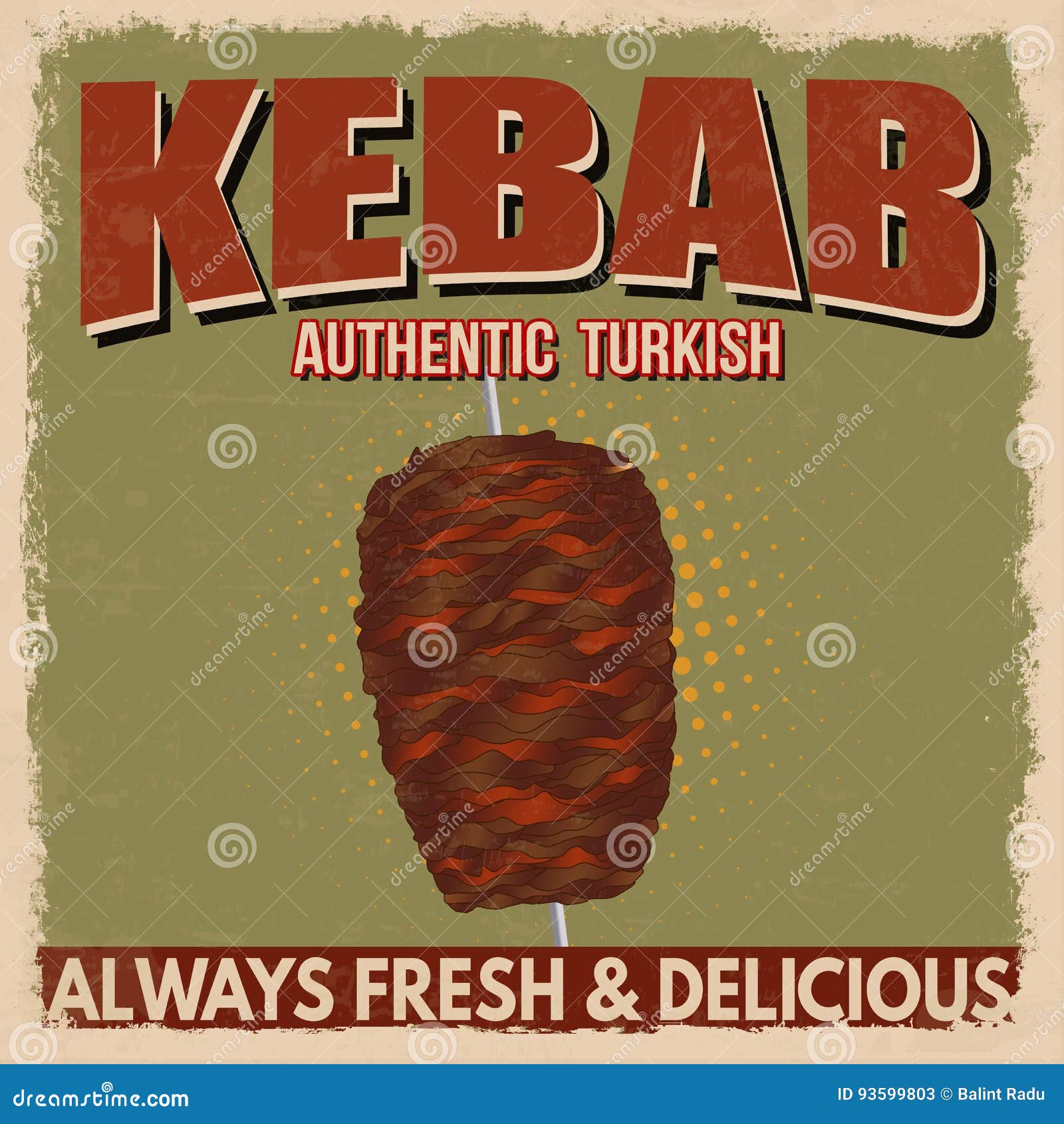 Kebab Advertising Poster in Vintage Style Stock Vector - Illustration ...