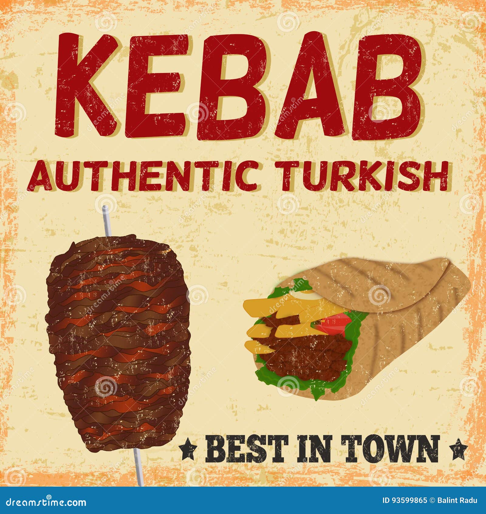 Kebab Advertising Poster in Vintage Style Stock Vector - Illustration ...