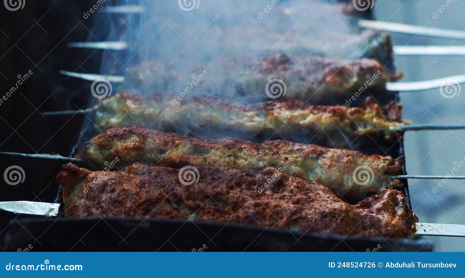 Kebab is Being Cooked on the Fire Stock Photo - Image of dinner, kebab ...