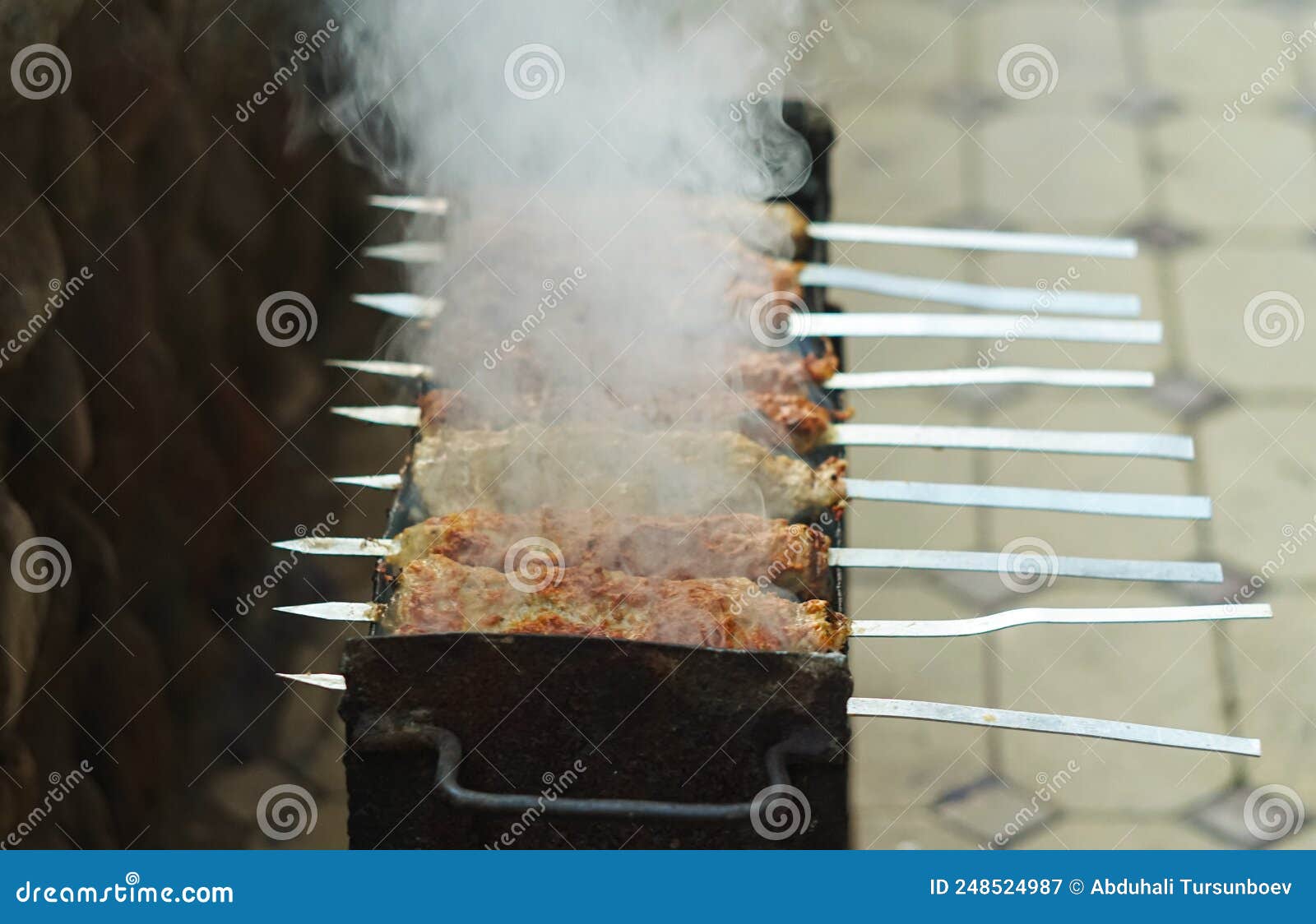Kebab is Being Cooked on the Fire Stock Image - Image of food, grilling ...