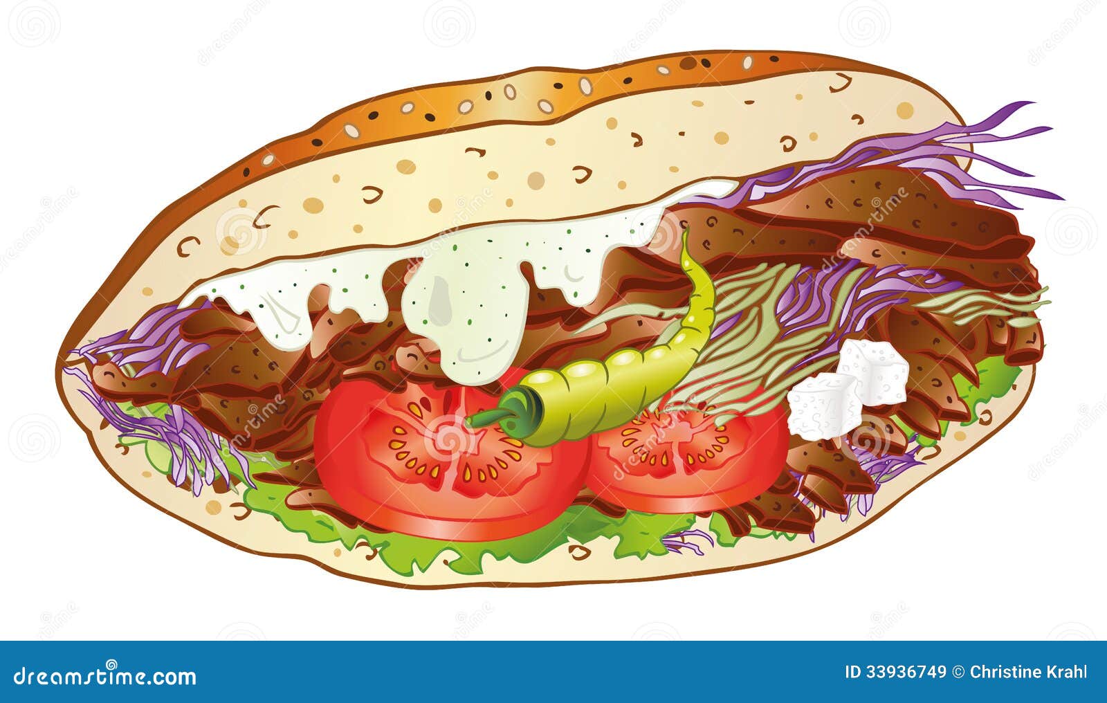 Kebab, Brot, Salat vektor abbildung. Illustration von abendessen - 33936749