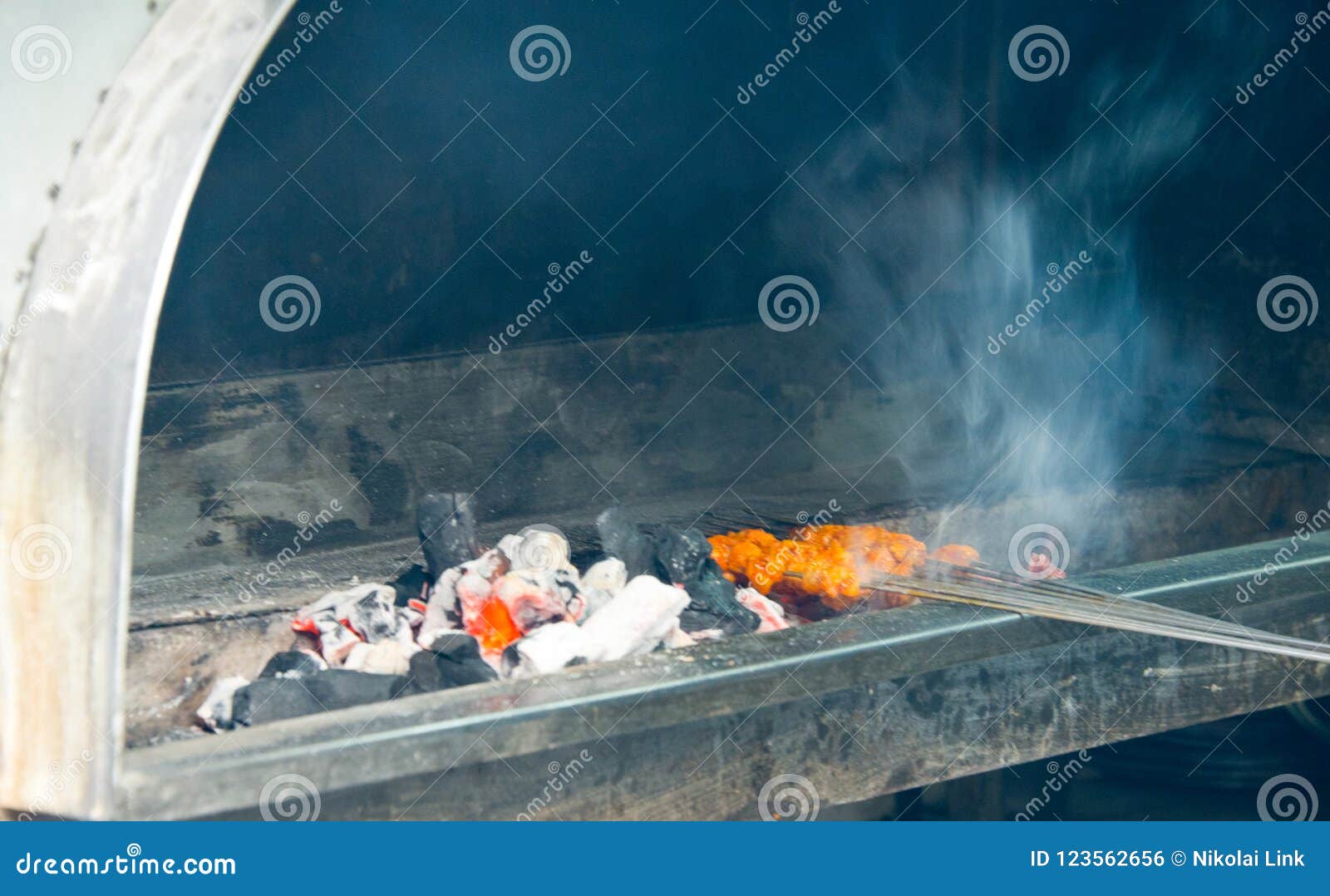 Kebab Grilled Over Open Fire Stock Photo - Image of fire, barbecue ...