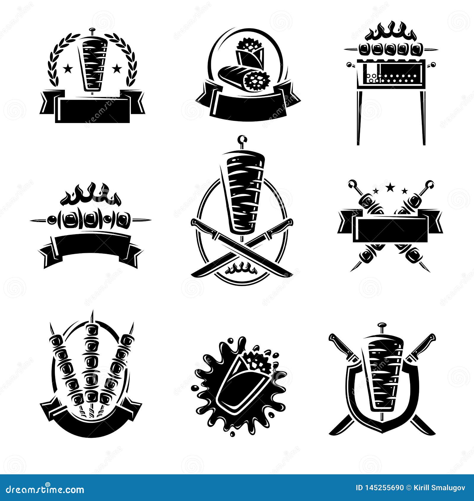 Kebab Labels and Elements Set. Collection Icon Kebabs Stock Vector ...