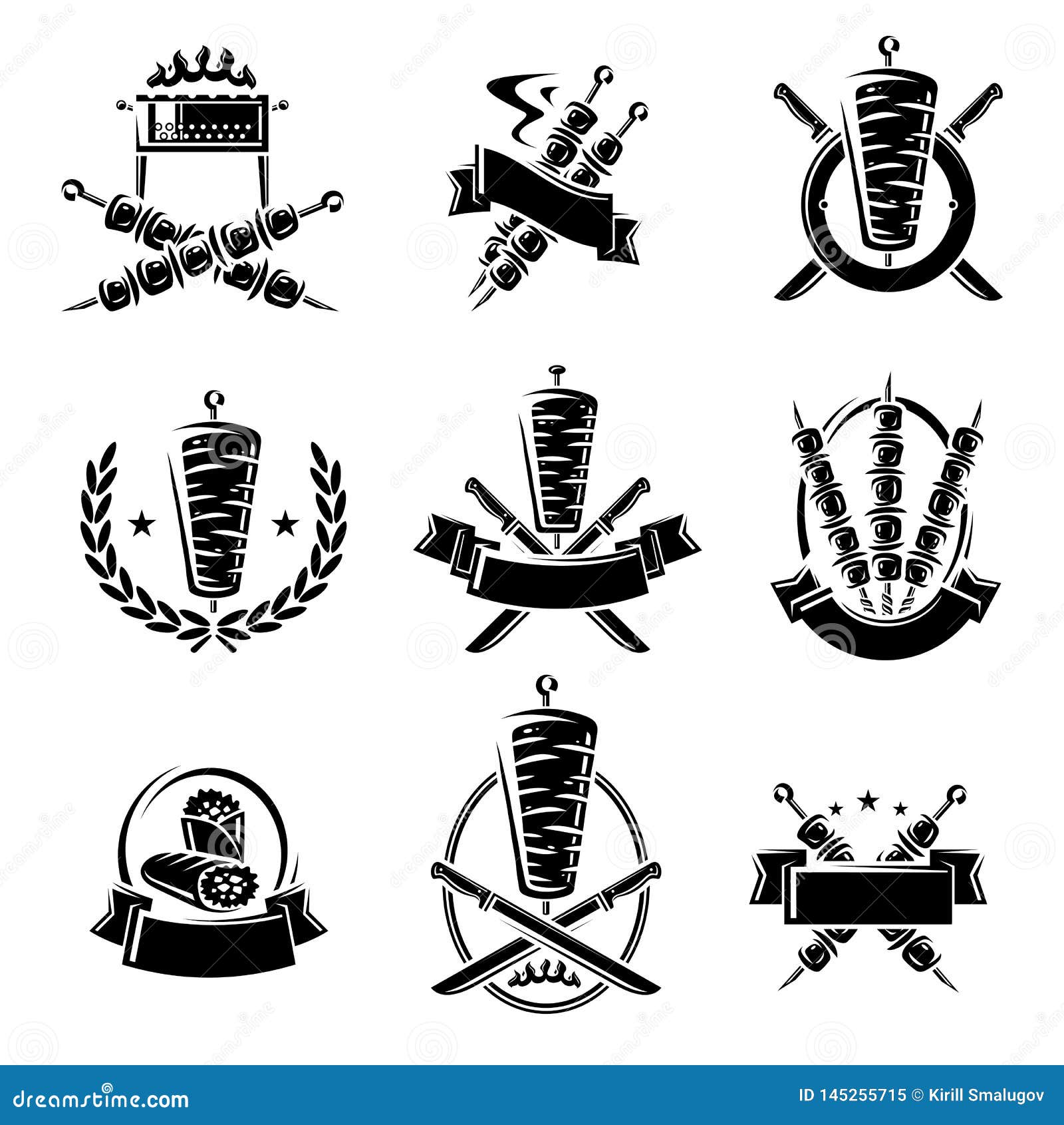 Kebab Labels And Elements Set. Collection Icon Kebabs. Vector ...