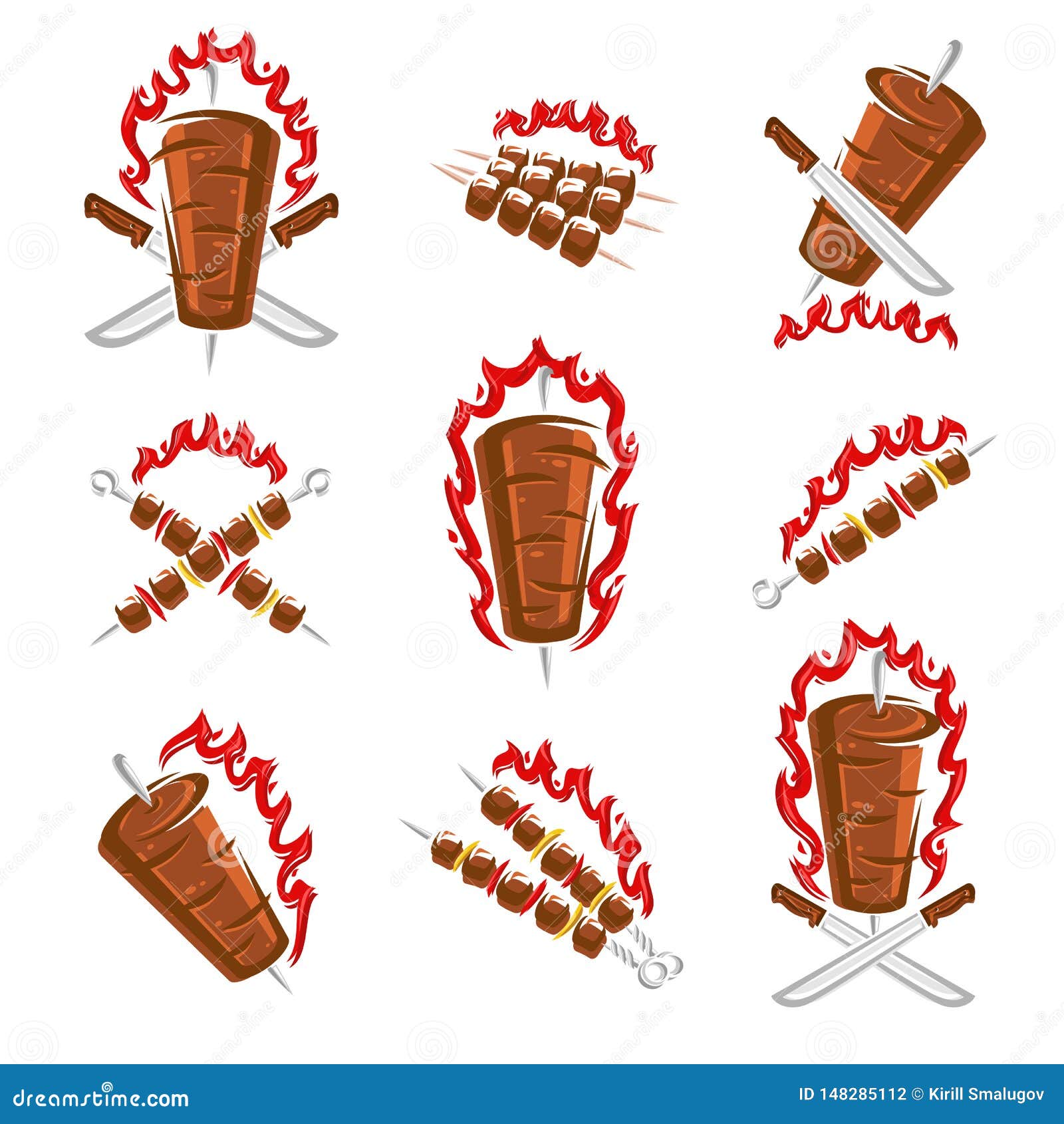 Kebab Labels And Elements Set. Collection Icon Kebabs. Vector ...