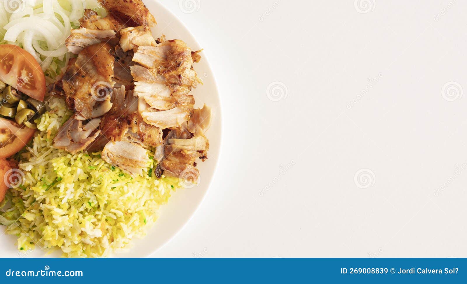 Kebab Meat Plate with Rice and Salad on White Background with Space for ...