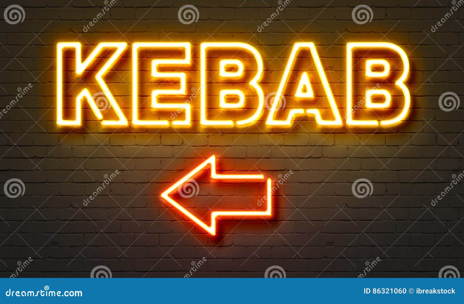 Kebab Neon Sign on Brick Wall Background. Stock Photo - Image of ...