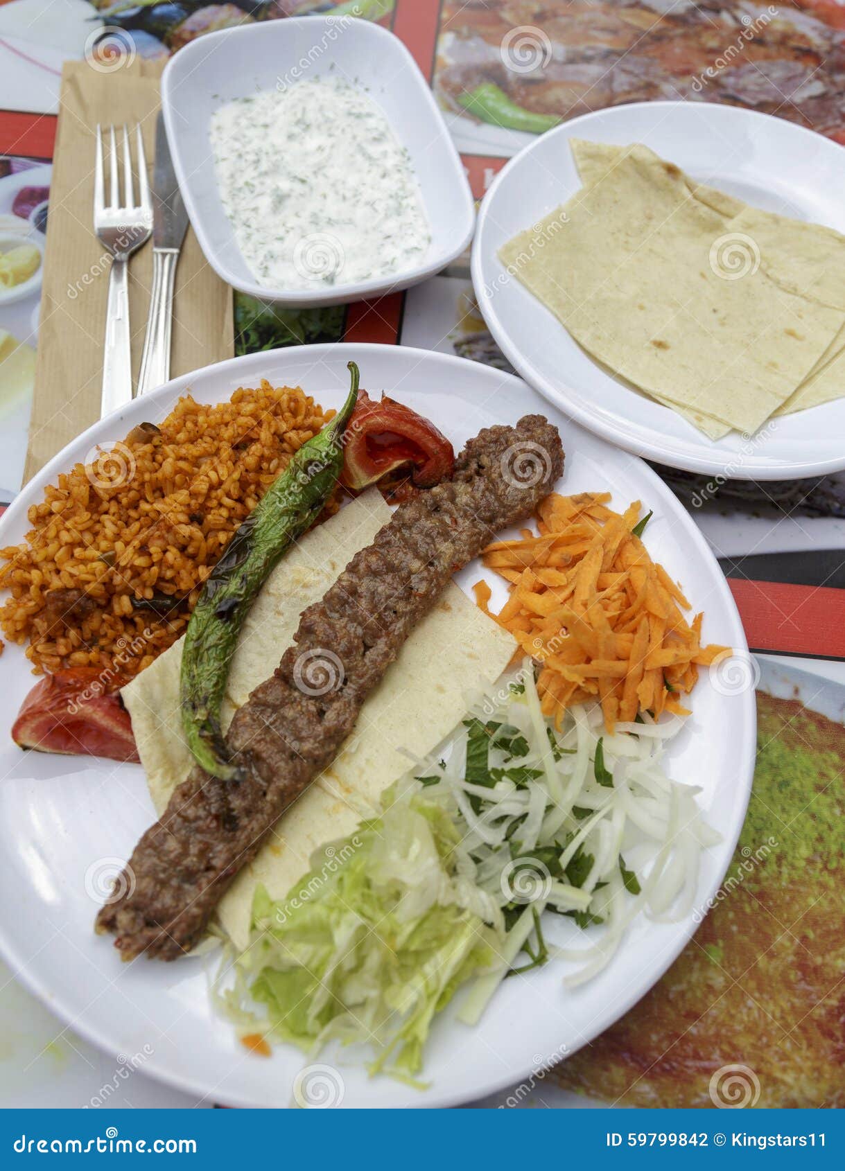 Kebab Served in the Plate with Yogurt Salad. Stock Photo - Image of ...