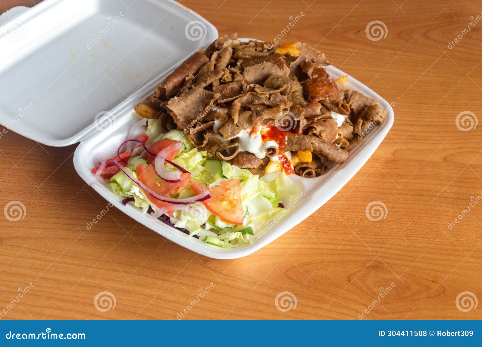 Kebab in a Styrofoam Takeaway Package. Kebab with Beef Meat Stock Photo ...