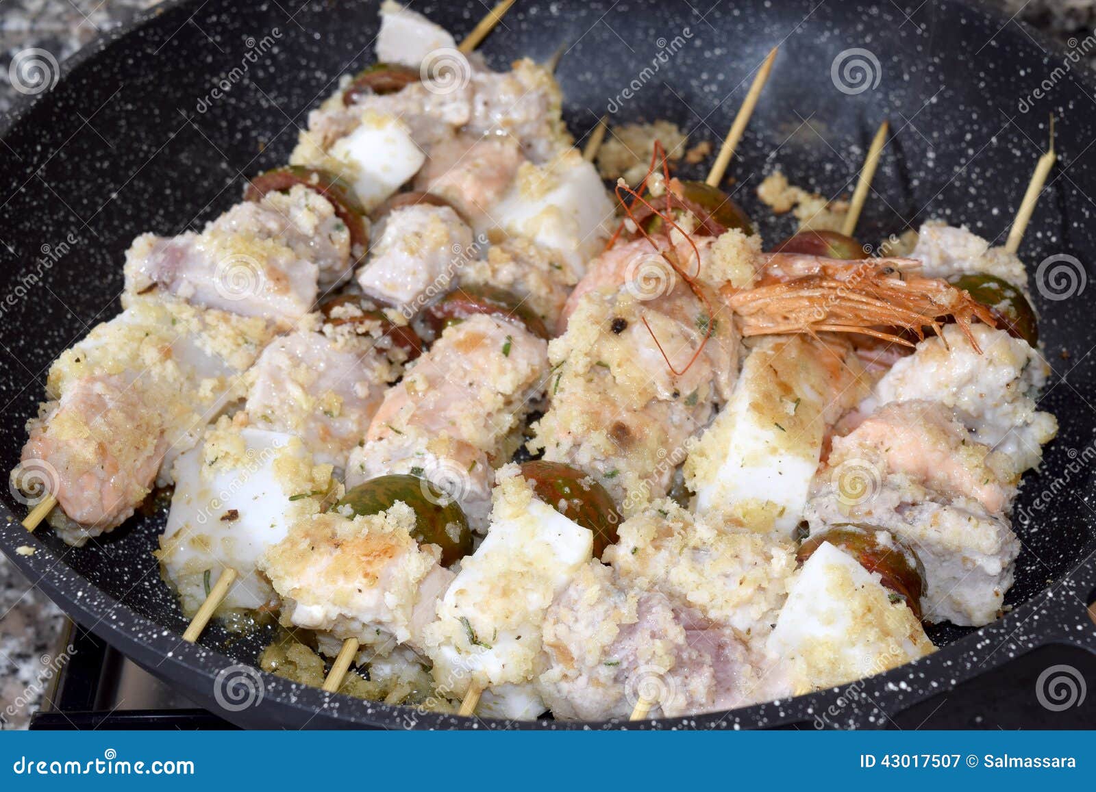Kebabs of fresh fish stock image. Image of frying, omega - 43017507