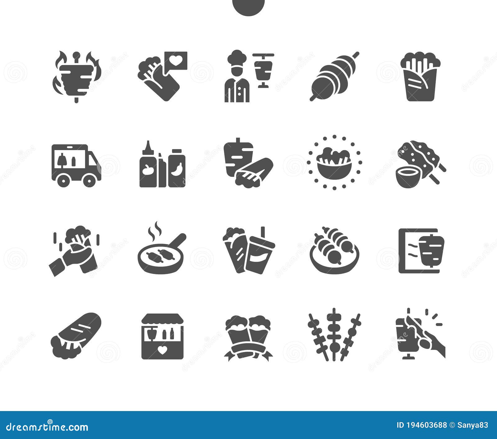 Kebabs Well-crafted Pixel Perfect Vector Solid Icons Stock Vector - Illustration of fast, kebab ...
