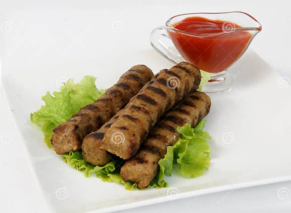 Kebapcheta and ketchup stock photo. Image of dukan, flames - 10045824