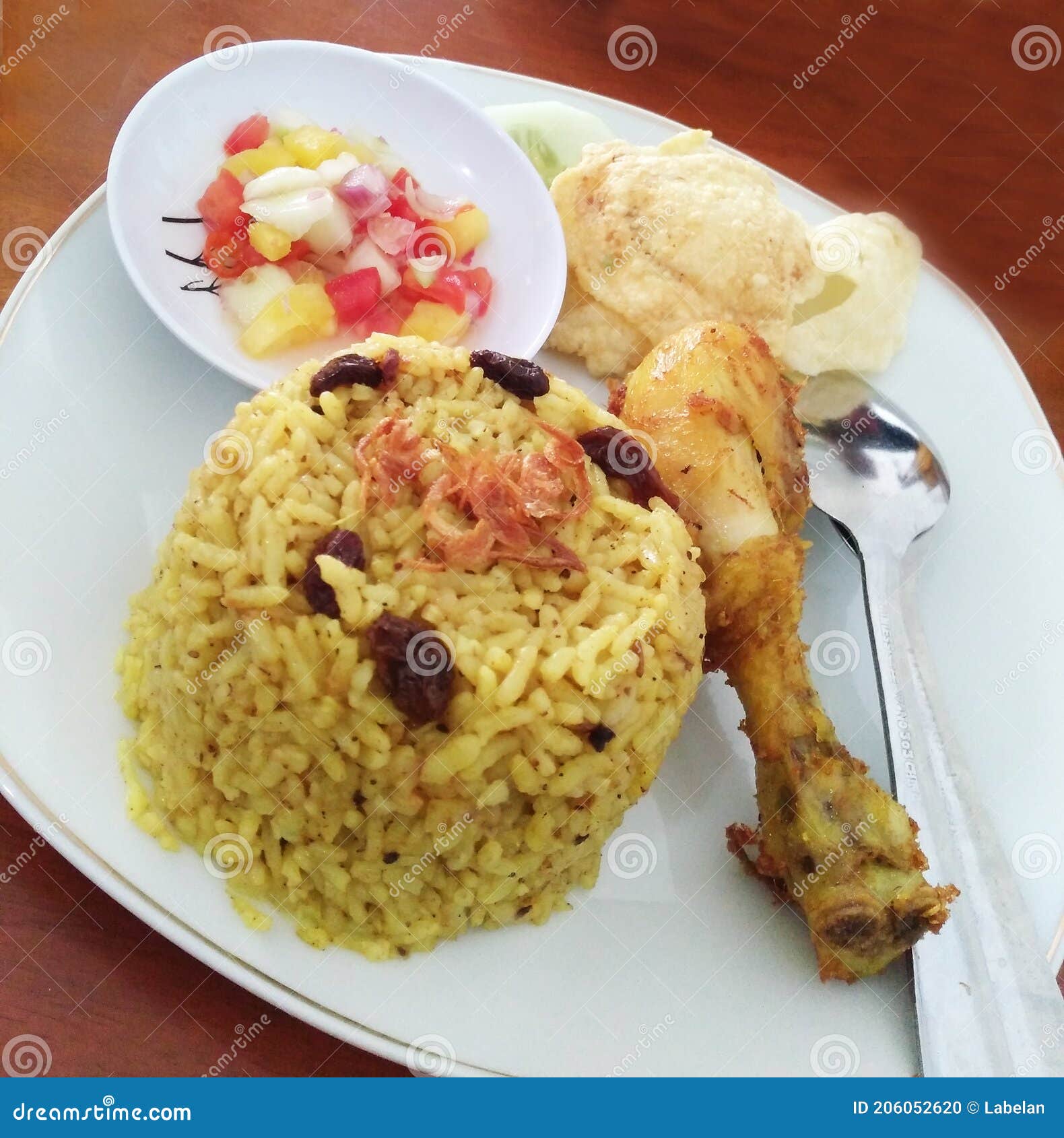 Kebuli Rice with Pickles and Fried Chicken Thighs Stock Photo - Image ...