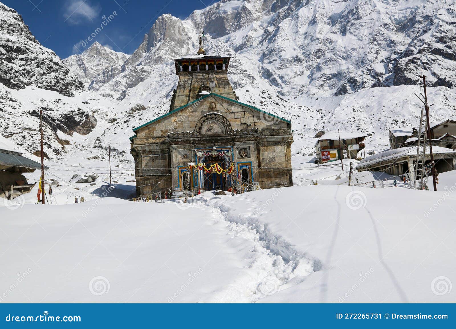 Kedarnath Temple, Shrine Covered with Snow. Stock Image - Image of ...