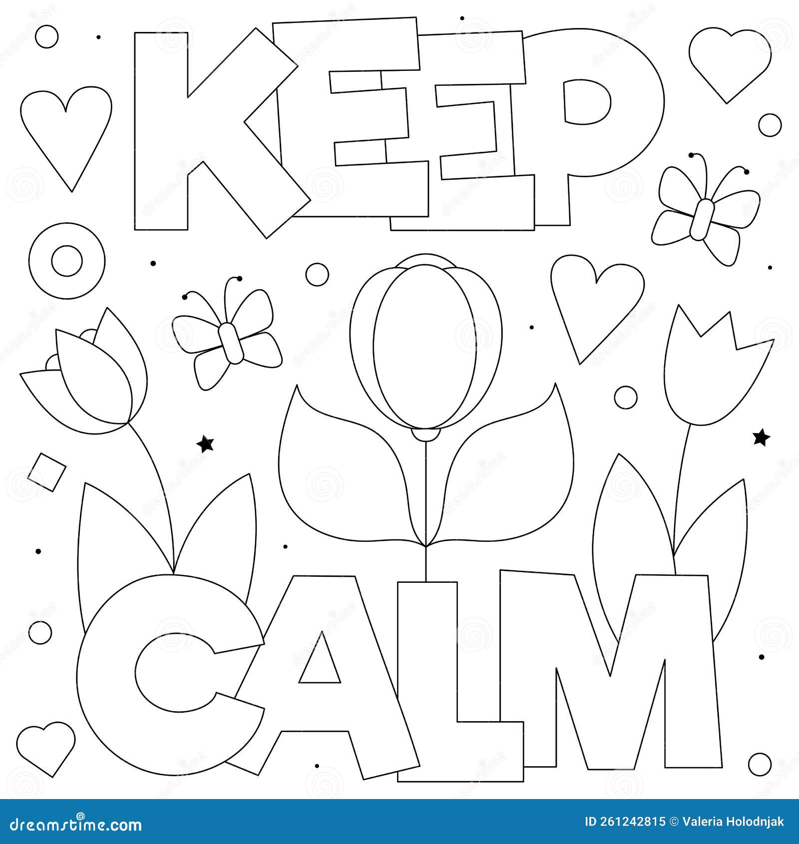 Keep Calm. Coloring Page. Black and White Vector Illustration. Stock ...