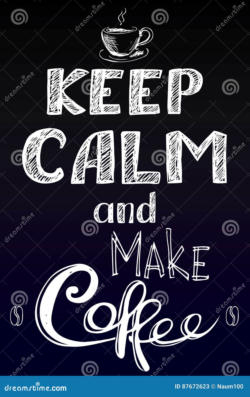 Keep calm and make coffee stock vector. Illustration of phrase - 87672623