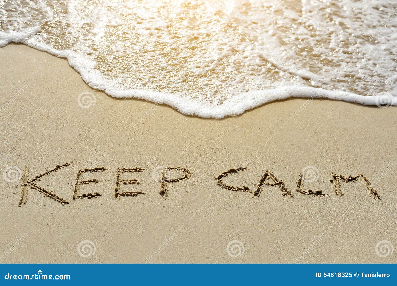 Keep Calm Written on Sand Beach Stock Image - Image of idea, background ...