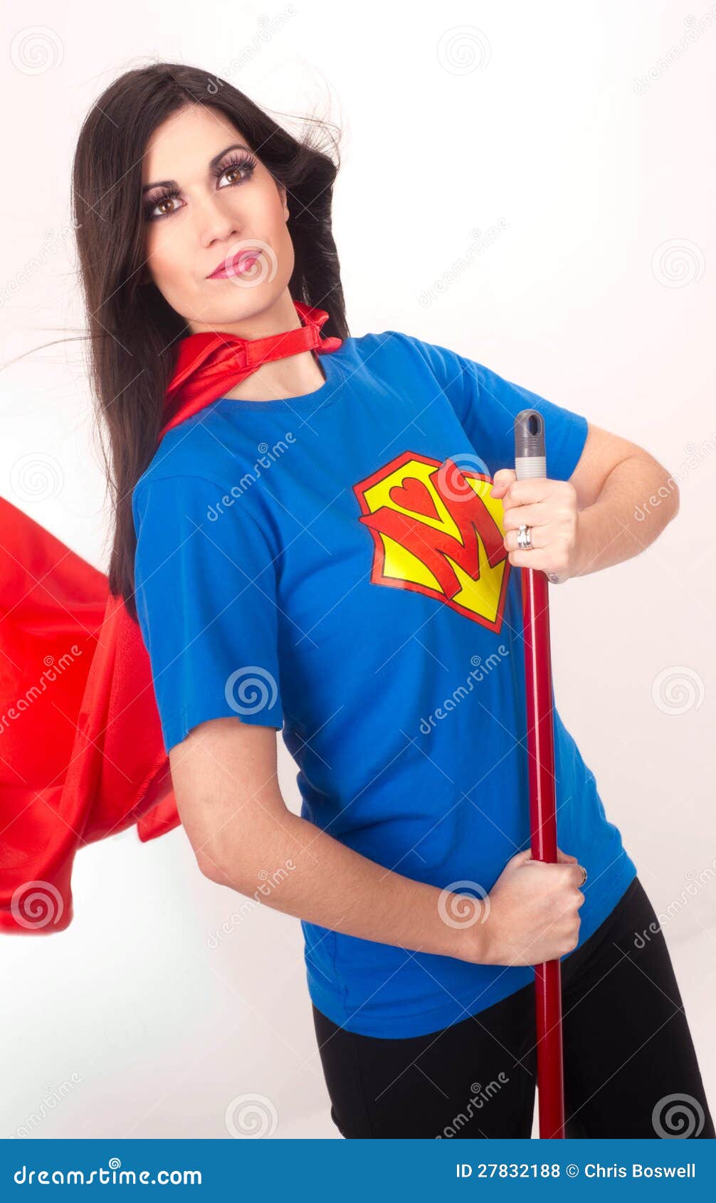 Attractive Woman Dressed As Super Hero Cleaning Stock Photo - Image of ...