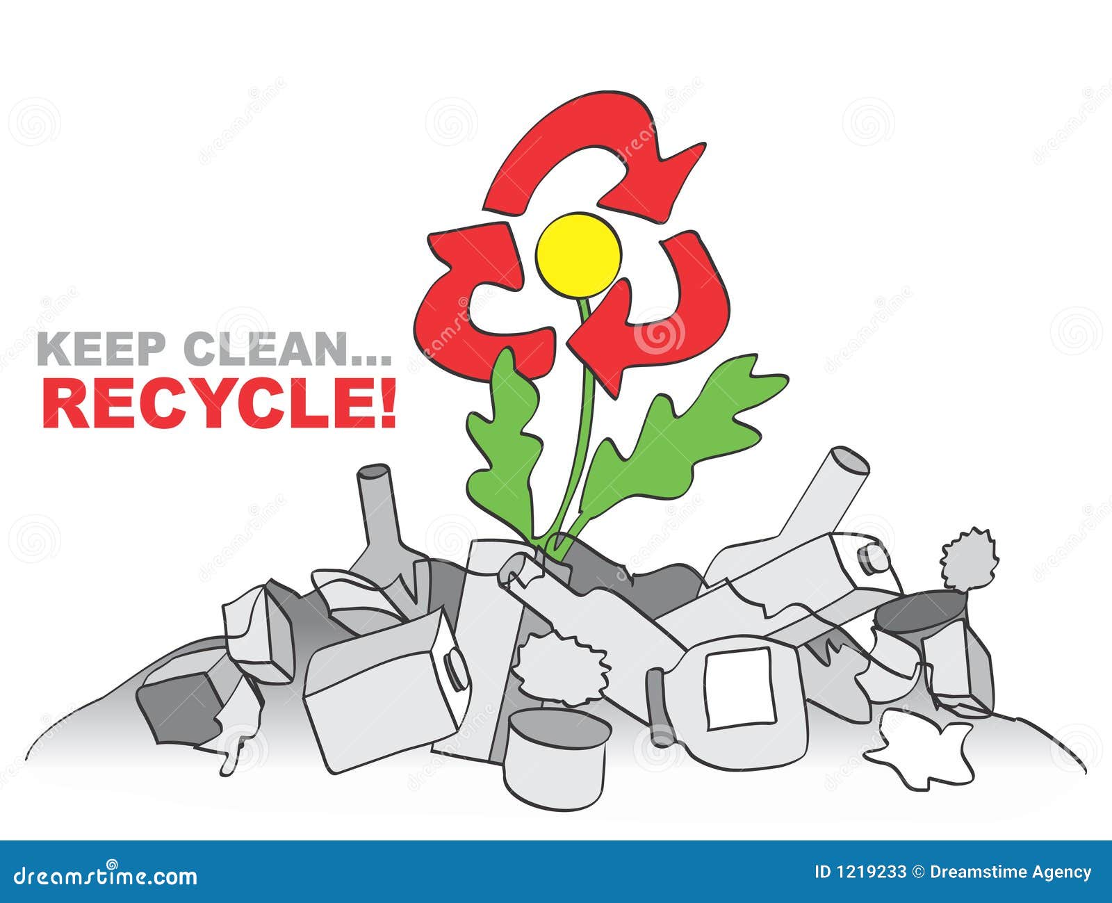 Keep Clean - Recycle. Allegory with Flower, Trash and Recycle Sign ...