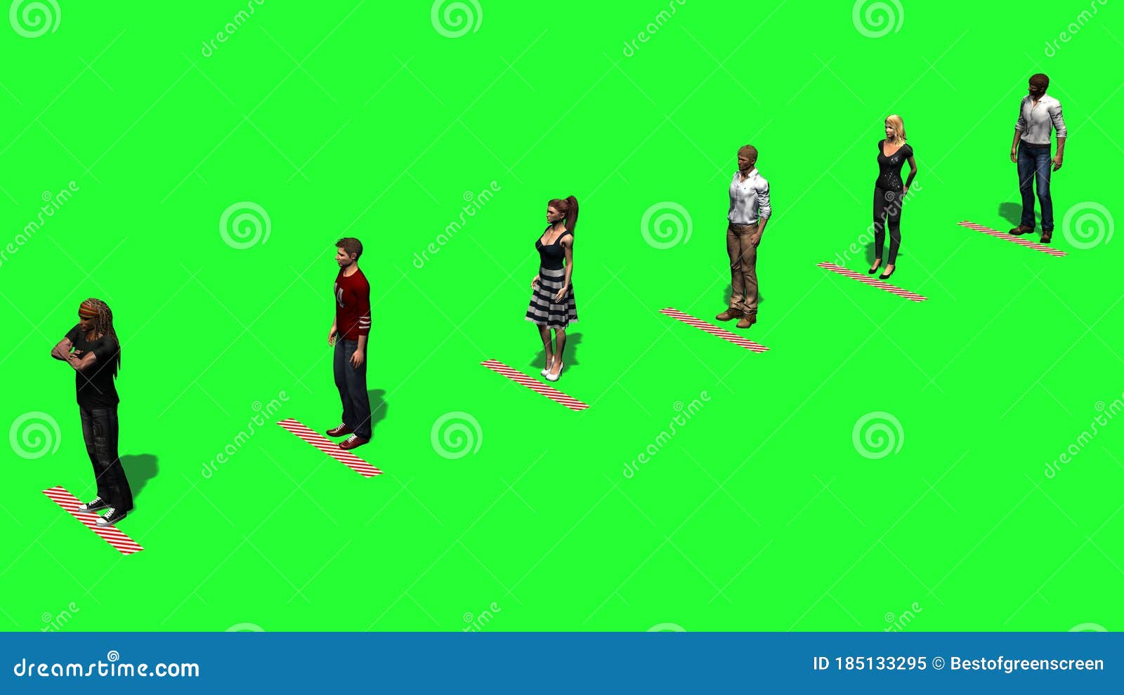 Keep Distance - People Wait in a Row with Distance by a Mark - Isolated ...