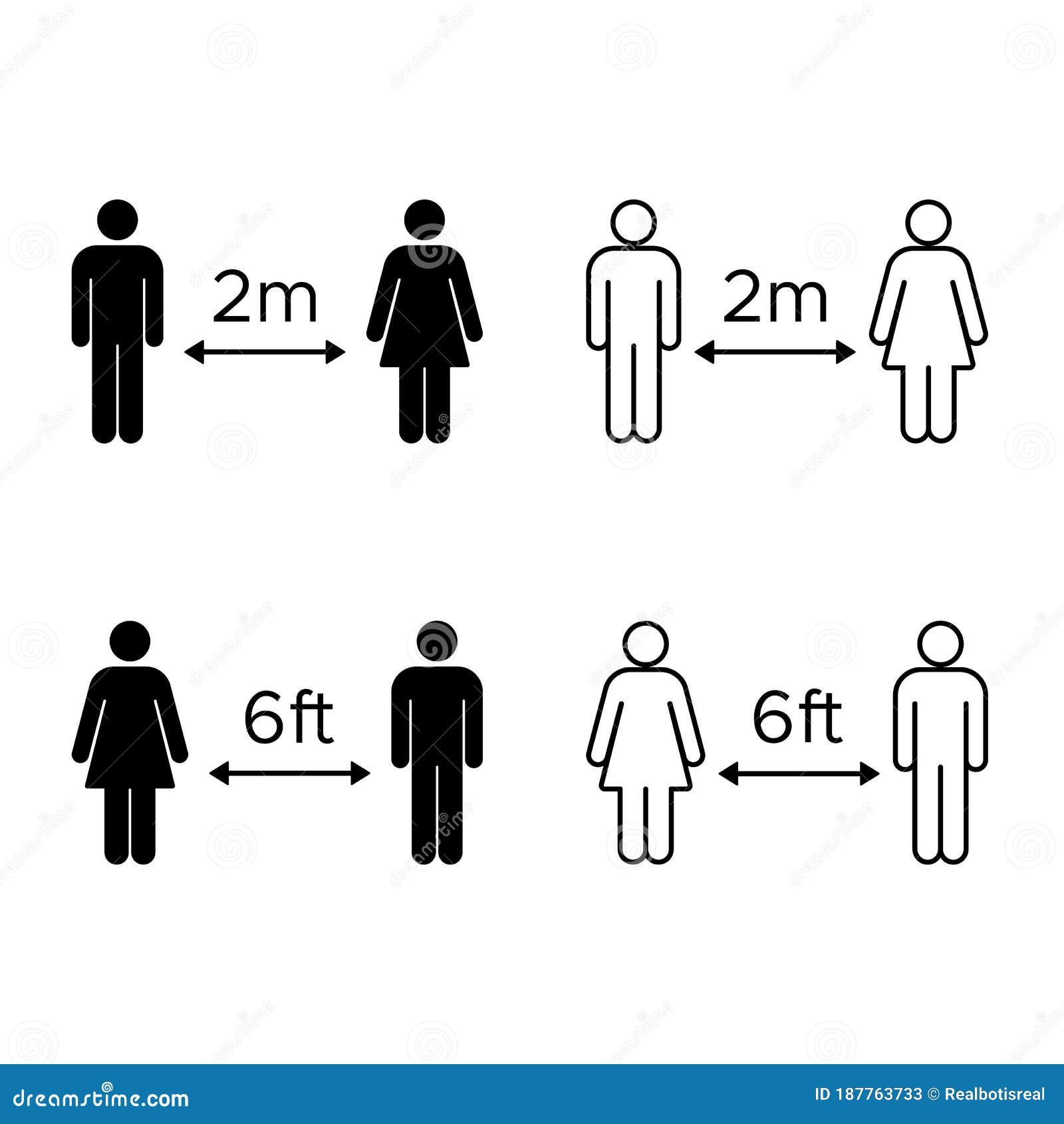 Keep Distance. Set 4. Coronavirus COVID-19 Prevention. Editable Vector ...