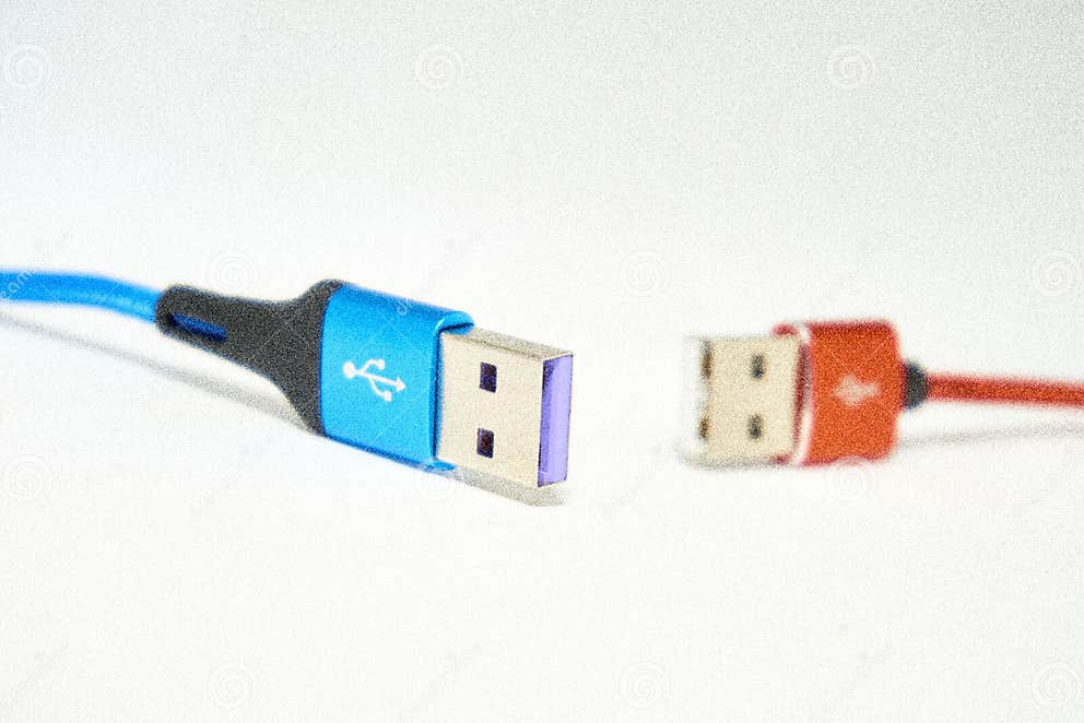 Keep Distance.Two USB Cable on the White Grain Background. Stock Image ...