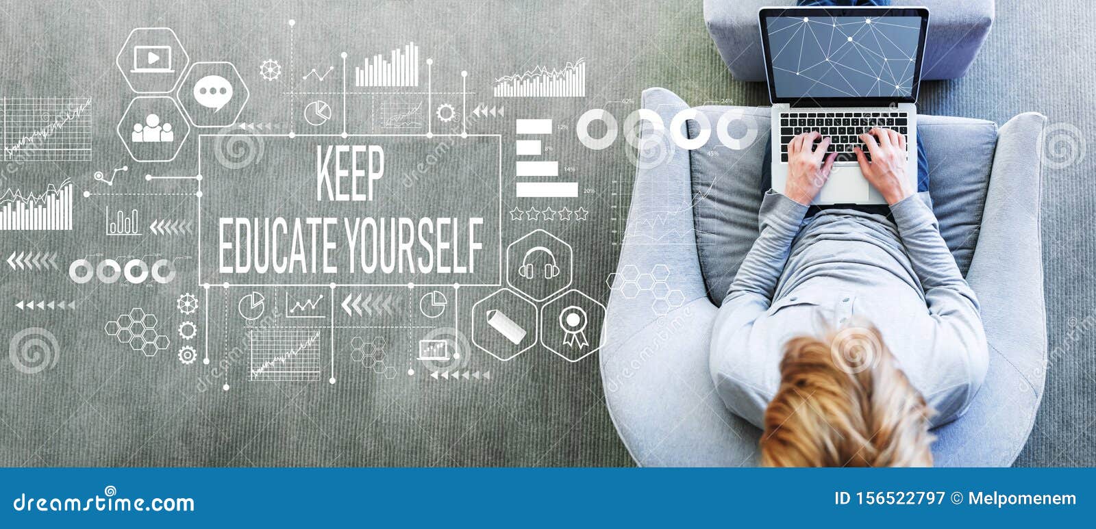 Keep Educate Yourself with Man Using a Laptop Stock Image - Image of ...