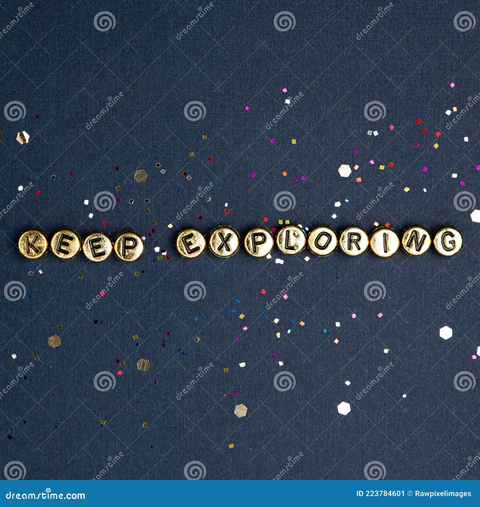 KEEP EXPLORING Beads Text Typography on Blue Stock Image - Image of ...