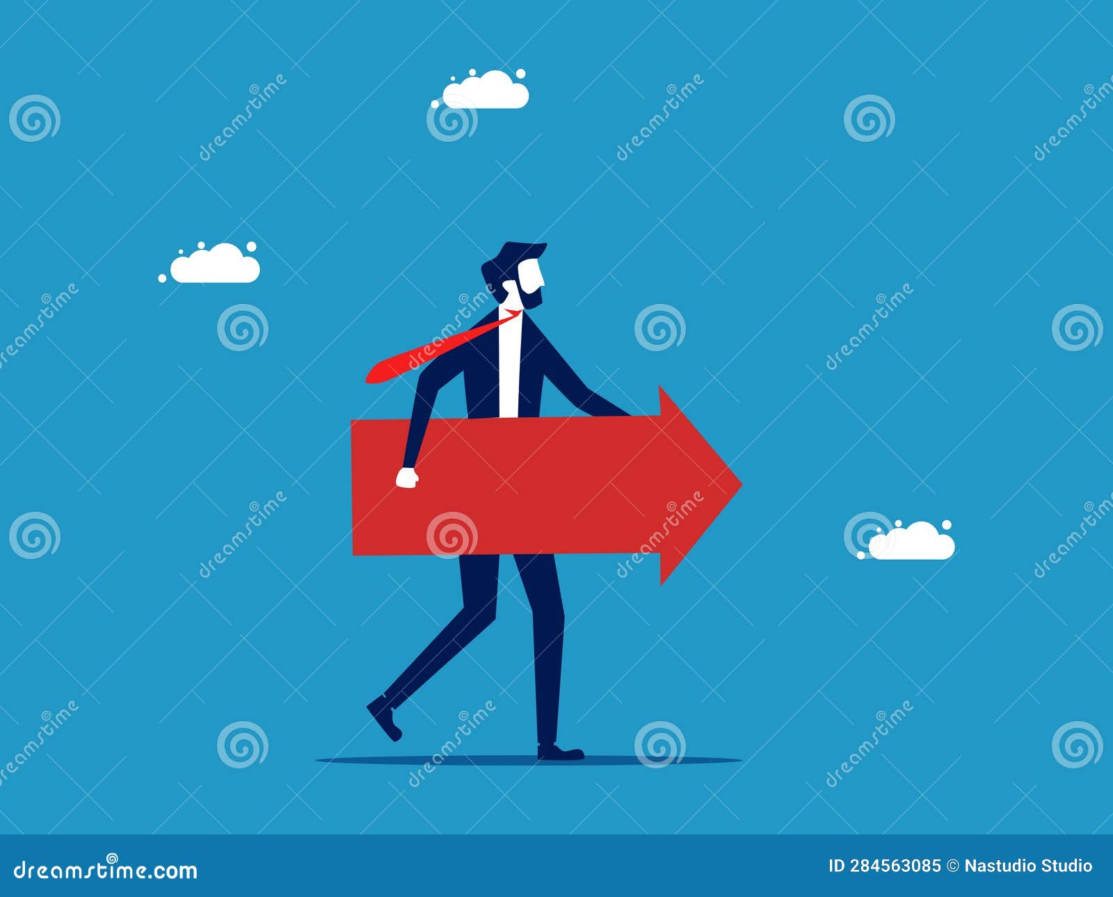 Keep Going. Businessman Holding an Arrow Pointing Forward Stock Vector ...