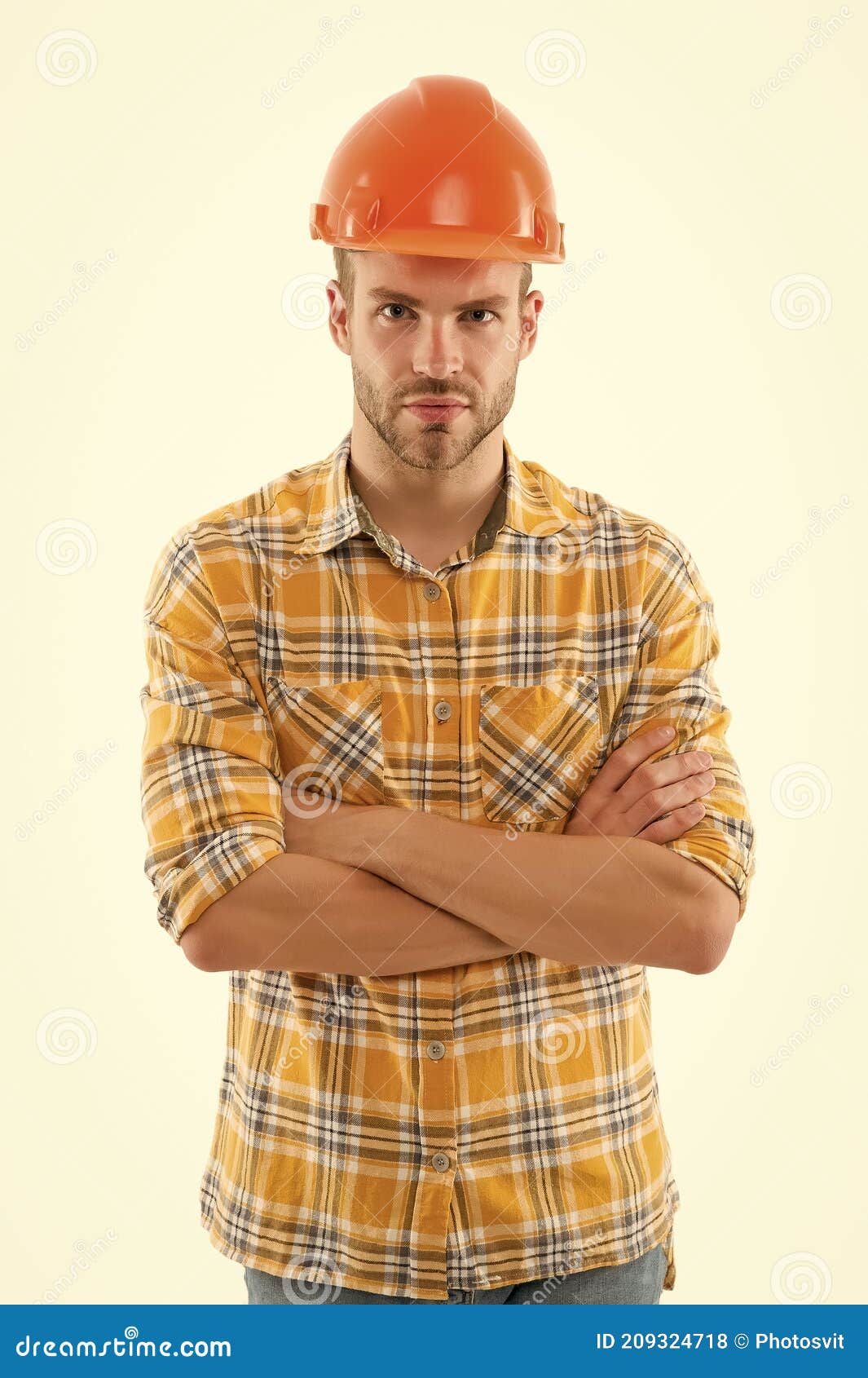 Keep Head Safe in Helmet. Improvement and Renovation. Man Builder or ...