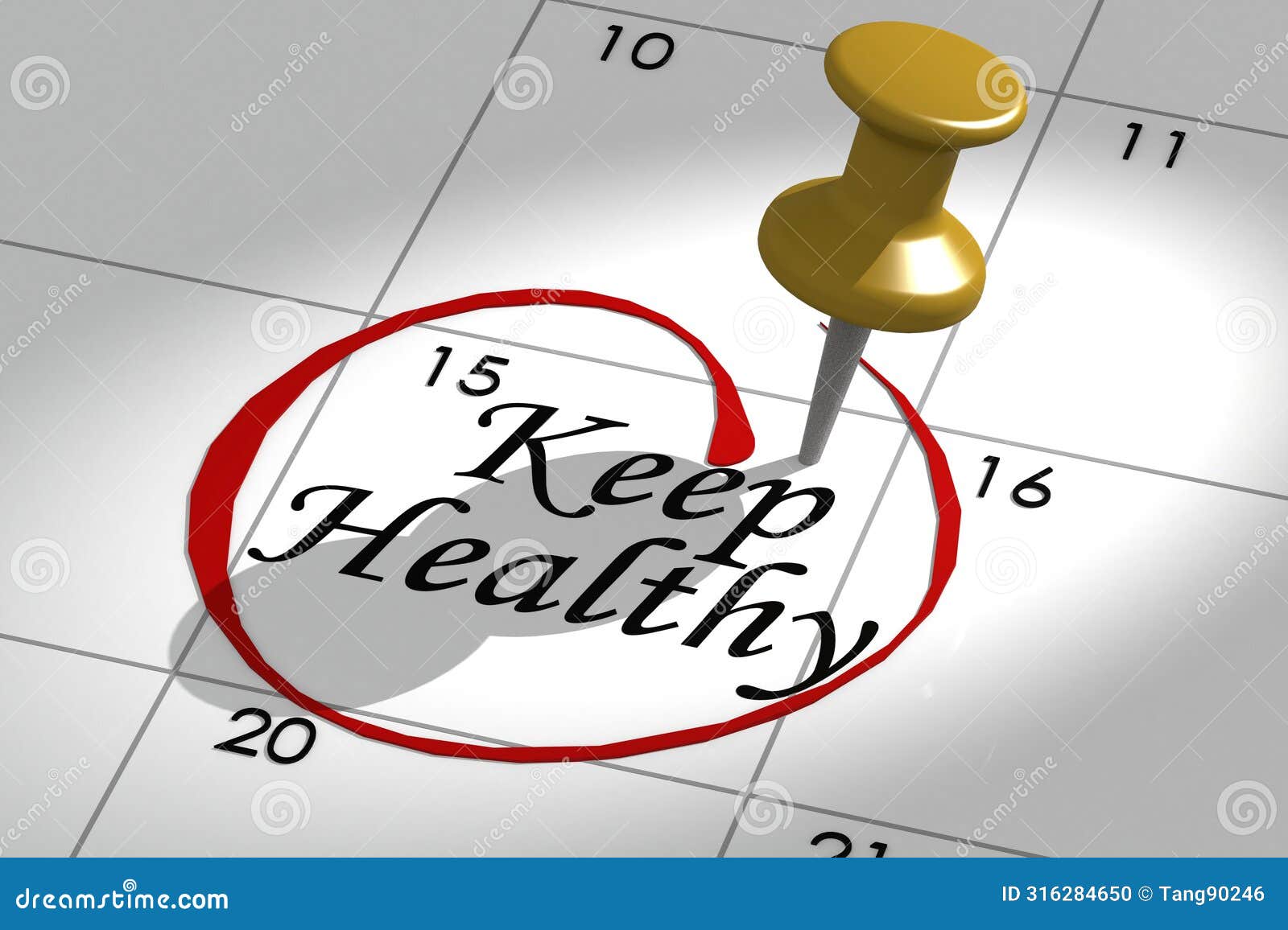 Keep Healthy Word Marked on Calendar with Push Pin Stock Illustration ...