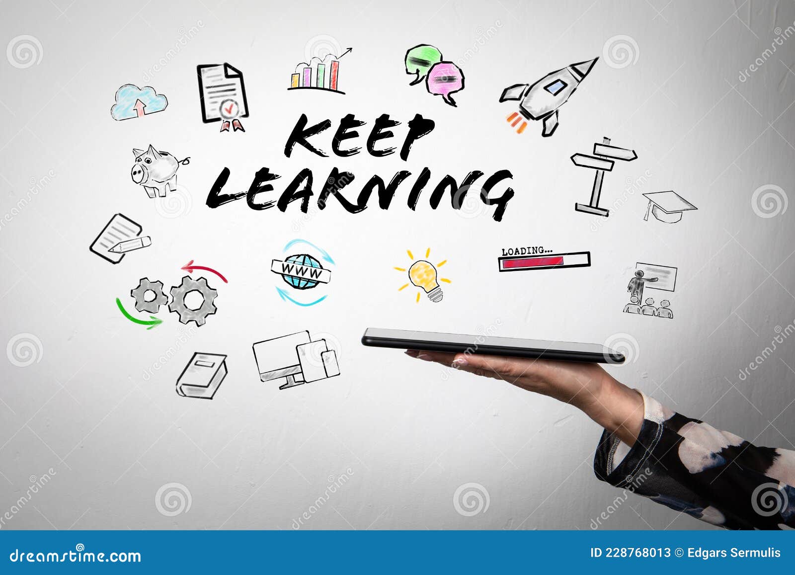 Keep Learning. Tablet in Woman Hands Stock Image - Image of video ...