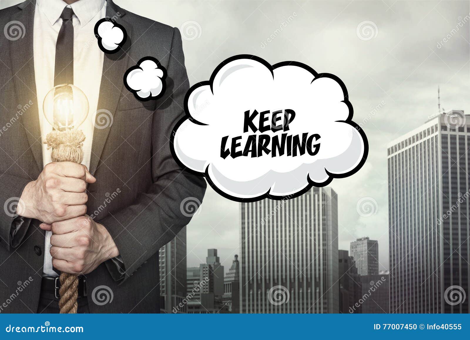 Keep Learning Text on Speech Bubble with Businessman Stock Illustration ...