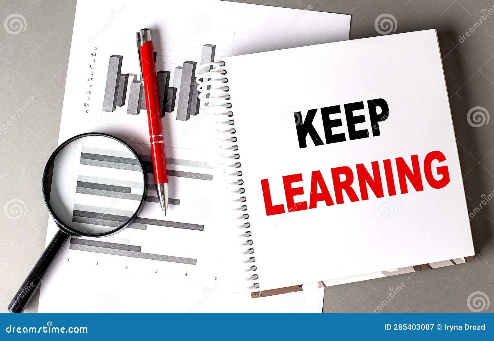 KEEP LEARNING Text Written on Notebook with Chart Stock Image - Image ...