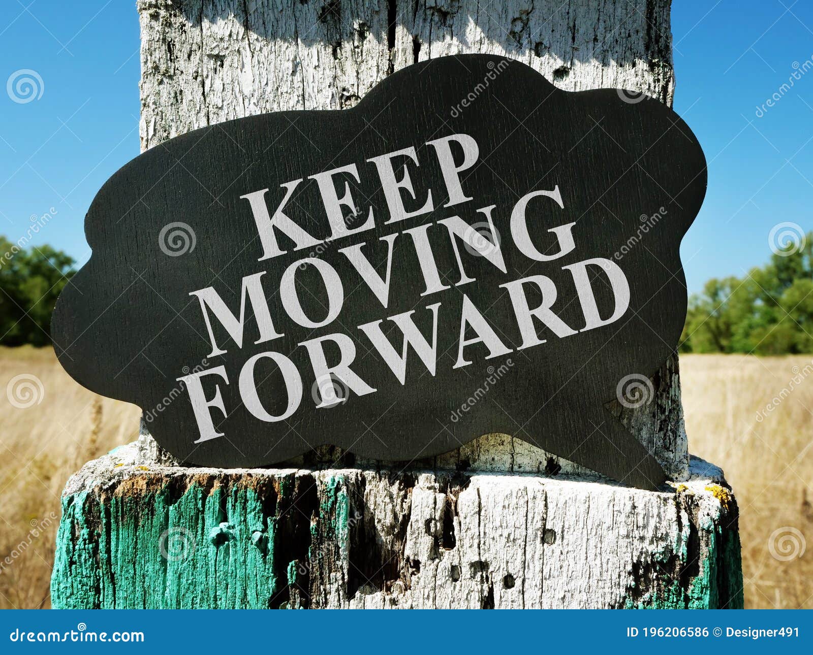 Keep Moving Forward Motivational Quote. Milestone on the Field. Stock ...