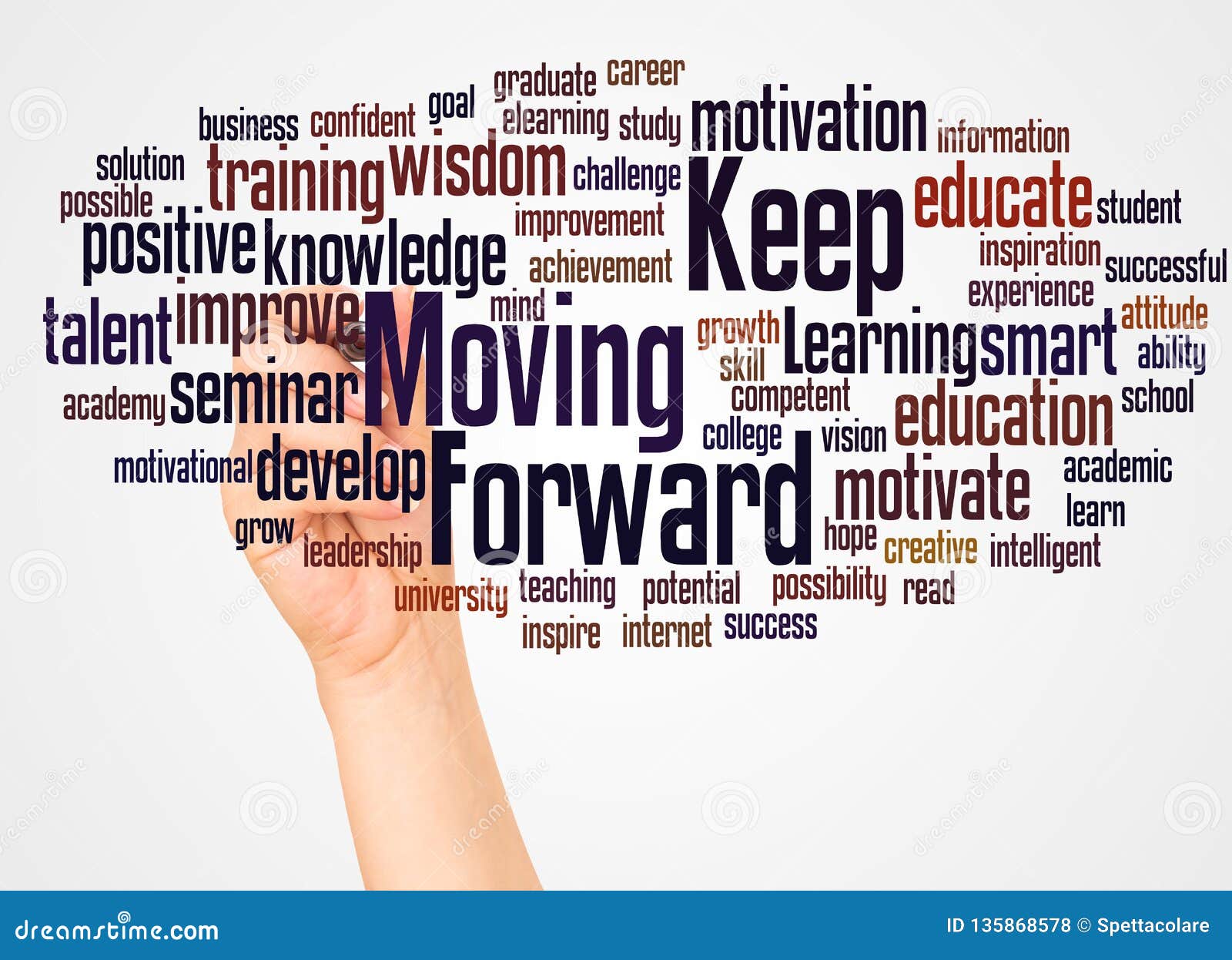 Keep Moving Forward Word Cloud and Hand with Marker Concept Stock ...