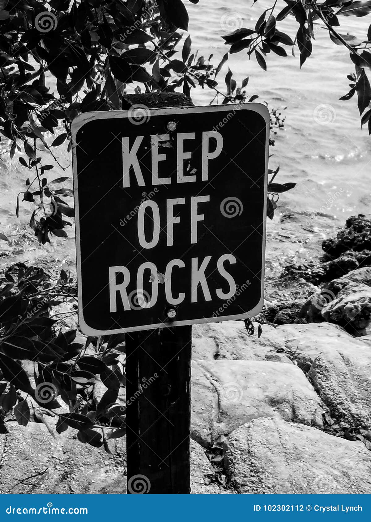 Keep Off the Rocks in Black and White Stock Photo - Image of rocks ...