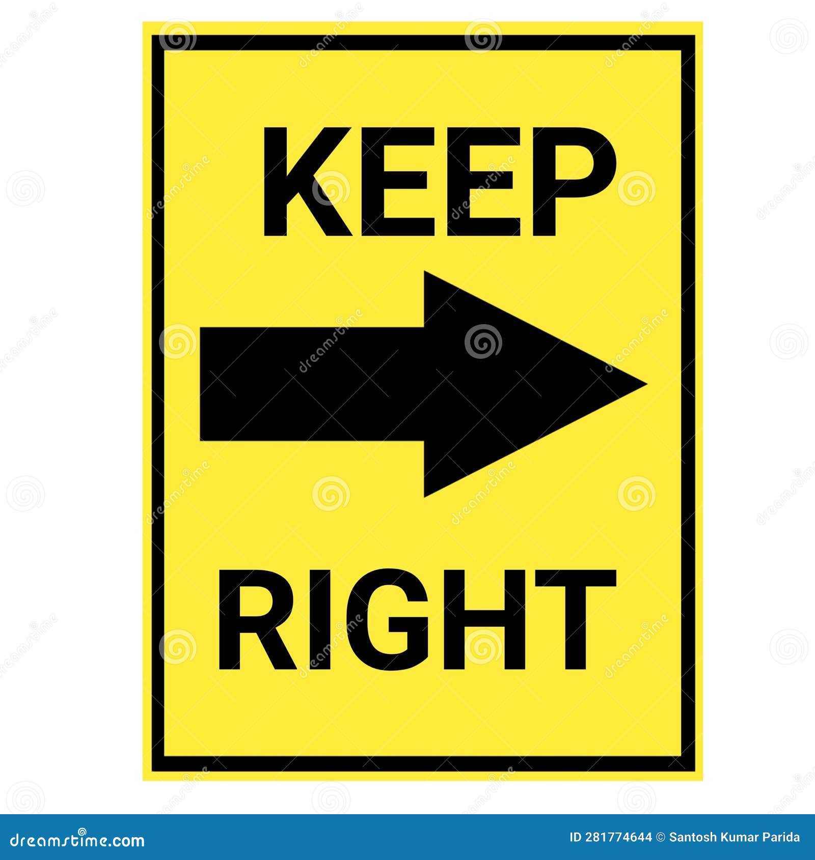 Keep Right Turn Sign with Yellow Background. Stock Illustration ...