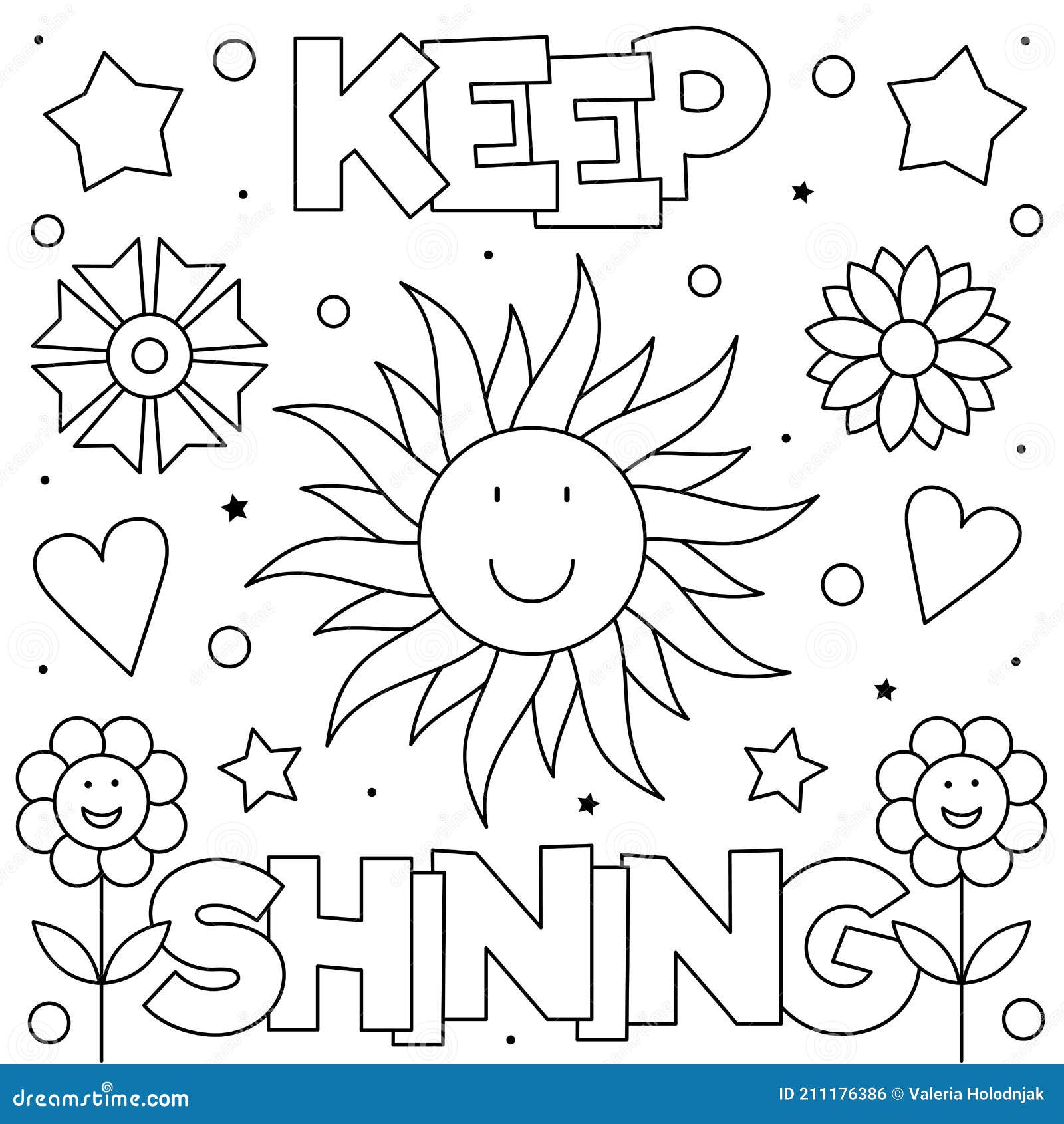 Keep Shining. Coloring Page. Vector Illustration of Sun and Flowers ...