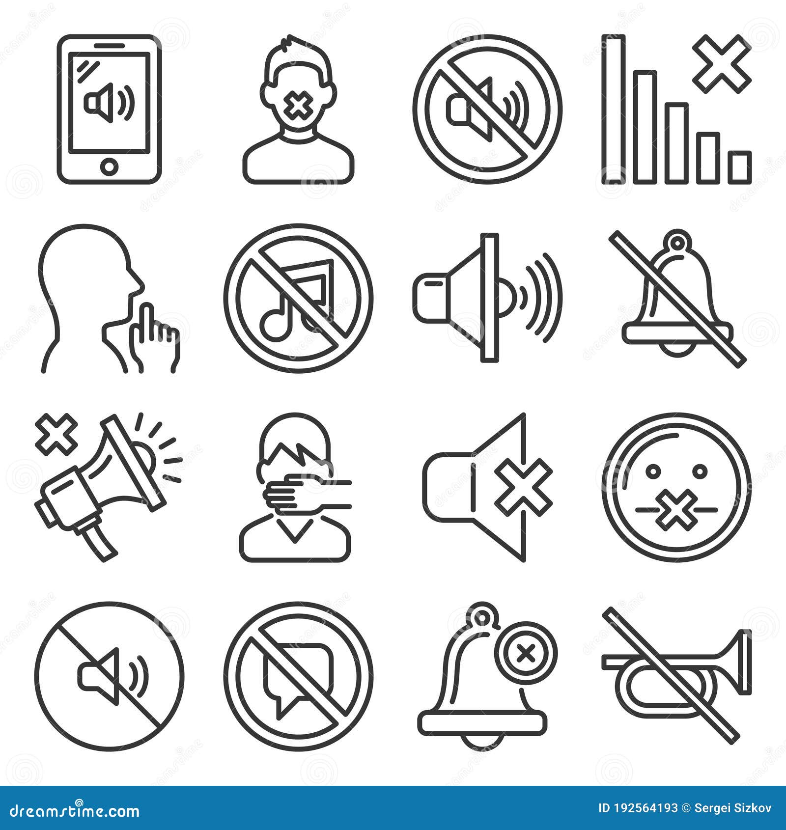 Keep Silence Icons Set on White Background. Line Style Vector Stock ...