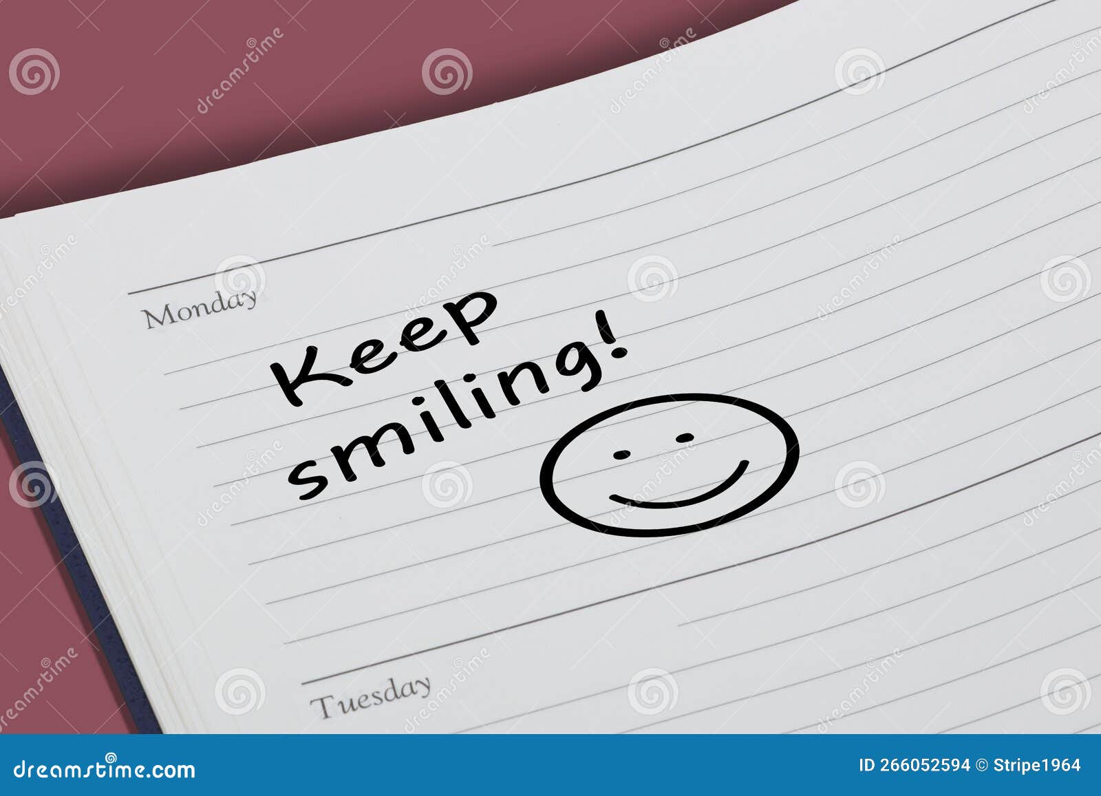 Keep Smiling Open Diary Reminder Memory Message Stock Photo - Image of ...