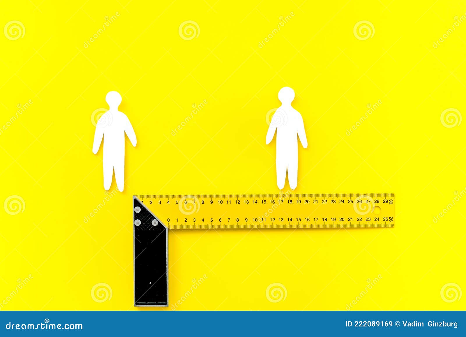 Keep Social Distance Concept with Two Man Figures and Metal Ruler Stock ...