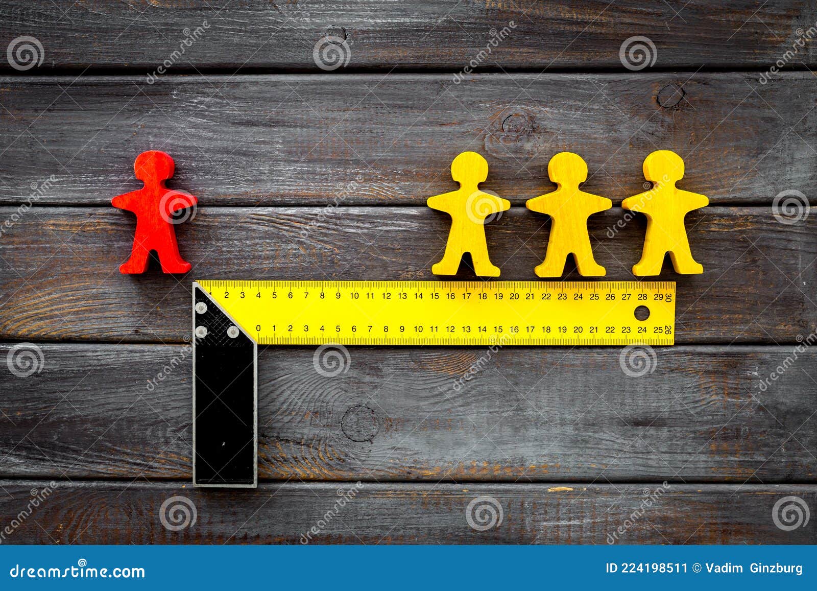 Keep Social Distance Concept with Two Man Figures and Metal Ruler Stock ...