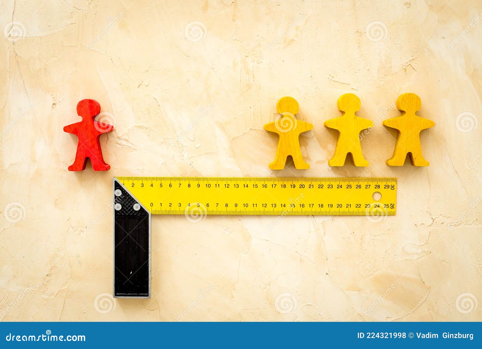 Keep Social Distance Concept with Two Man Figures and Metal Ruler Stock ...