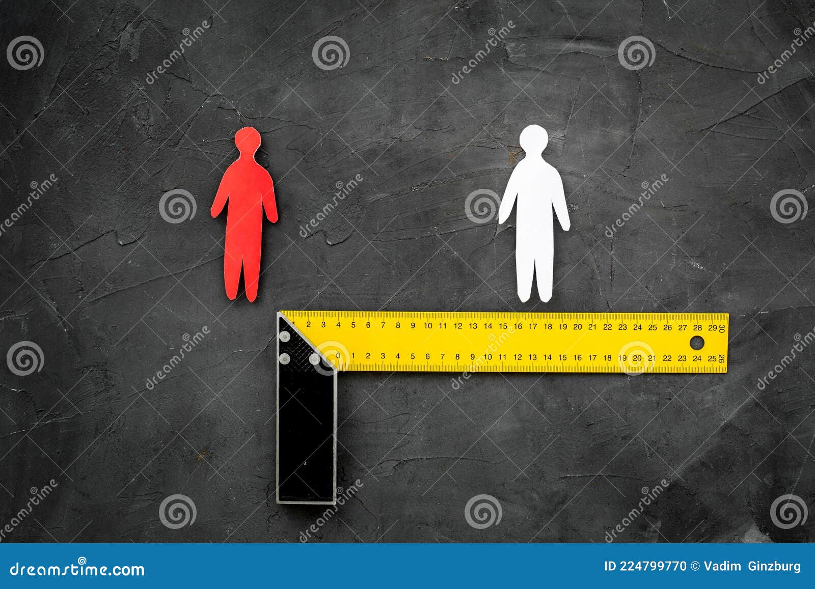Keep Social Distance Concept with Two Man Figures and Metal Ruler Stock ...