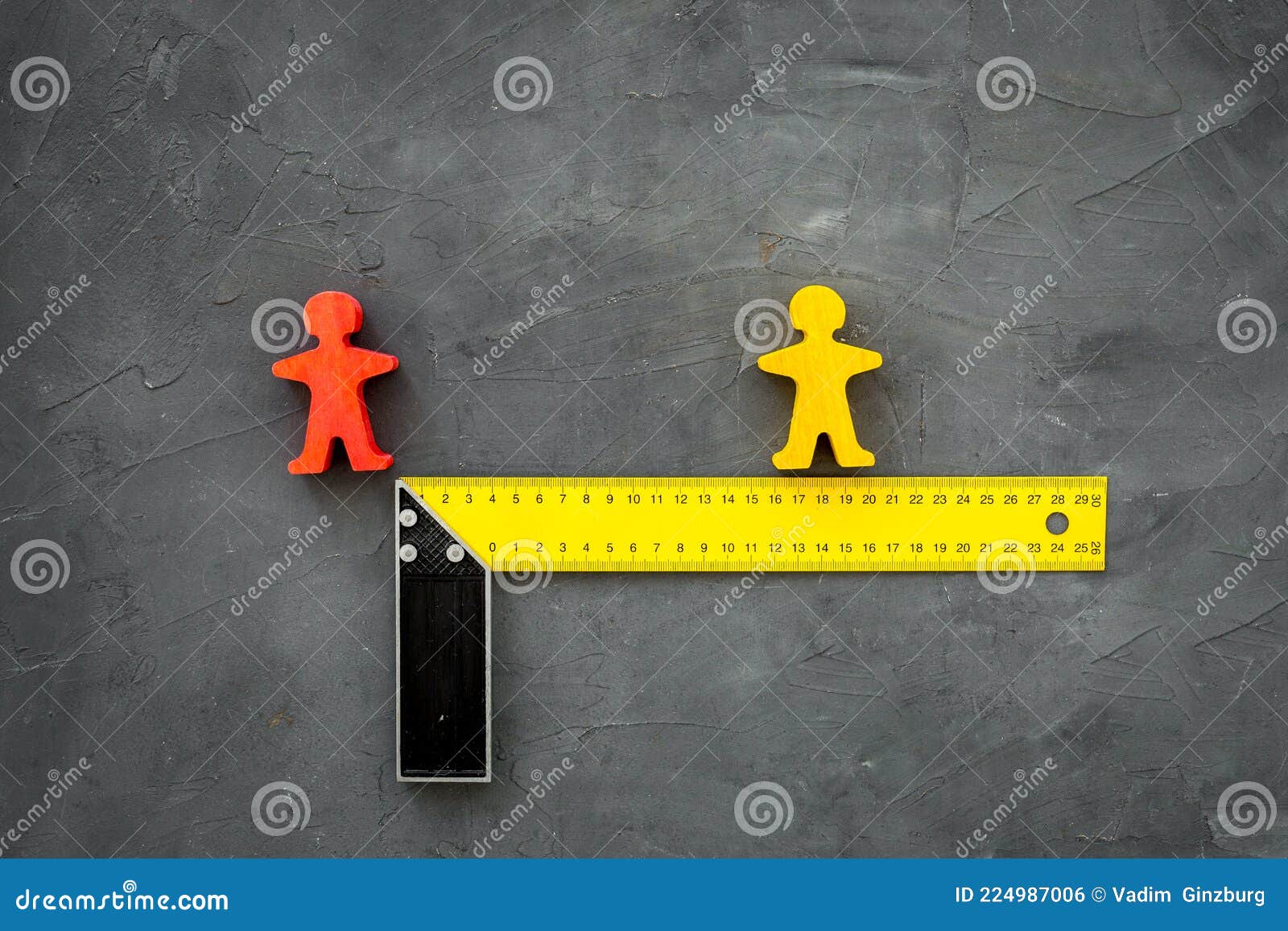 Keep Social Distance Concept with Two Man Figures and Metal Ruler Stock ...