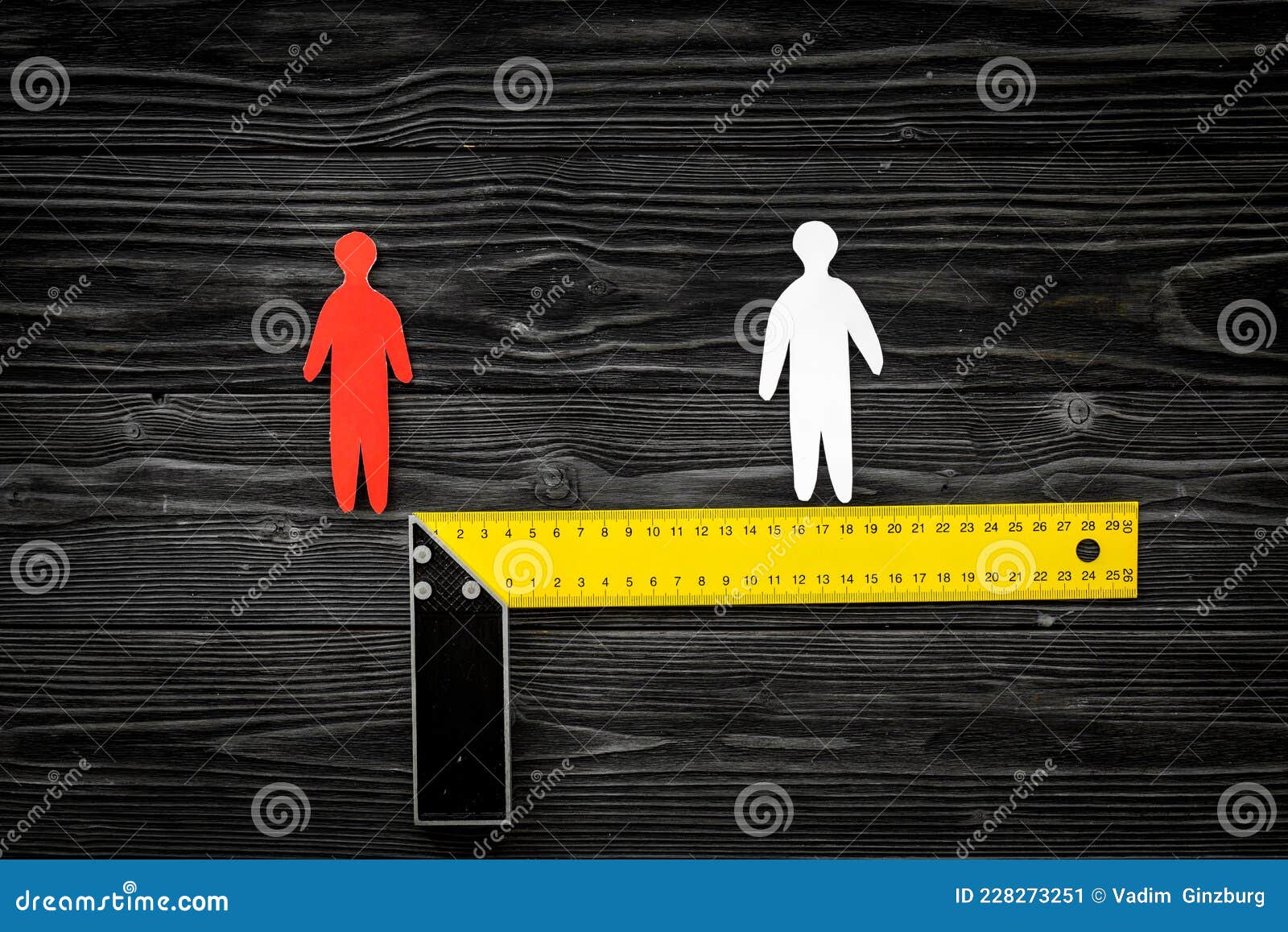 Keep Social Distance Concept with Two Man Figures and Metal Ruler Stock ...